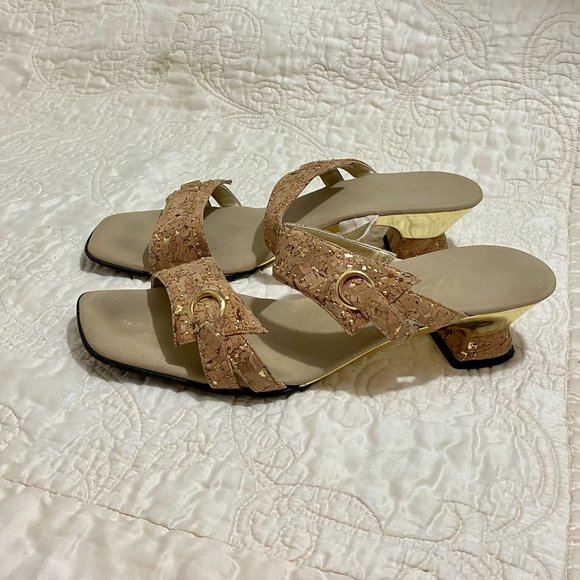 Onex | Shoes | Onex Size 8 Cork And Metallic Gold Slide On Sandal ...